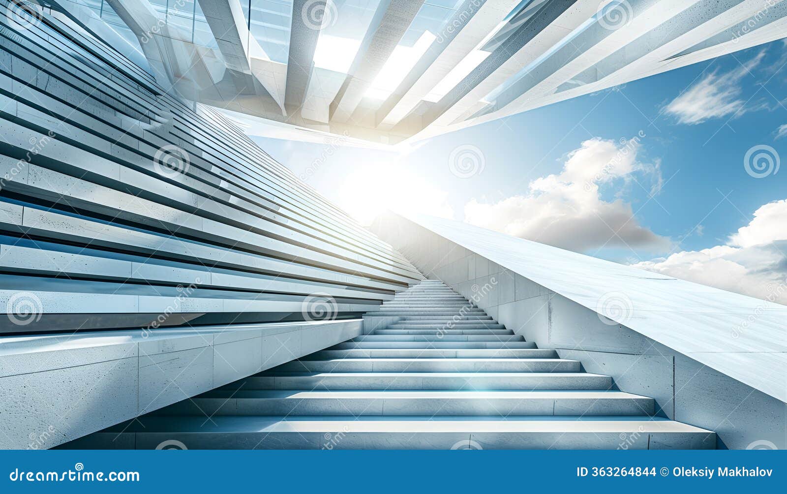 Modern Conceptual High Tech Building With Abstract Roof And Stairs ...