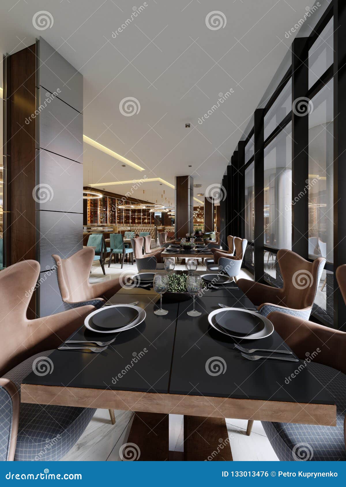 The Modern Conceptual Interior Design of the Restaurant is in ...