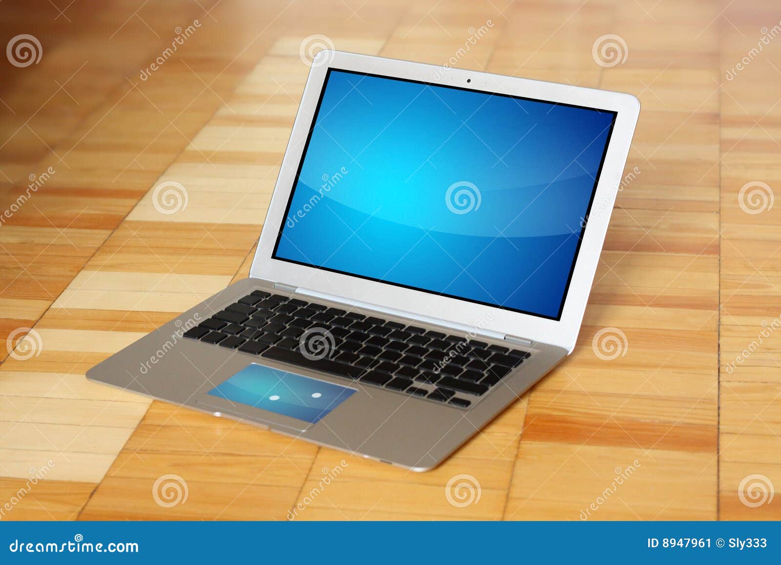 Modern Conceptual Laptop Computer on Wooden Floor Stock Image - Image ...