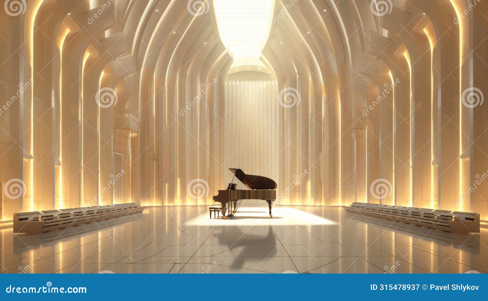 Modern Concert Hall with Piano on Center Stage Stock Image - Image of ...