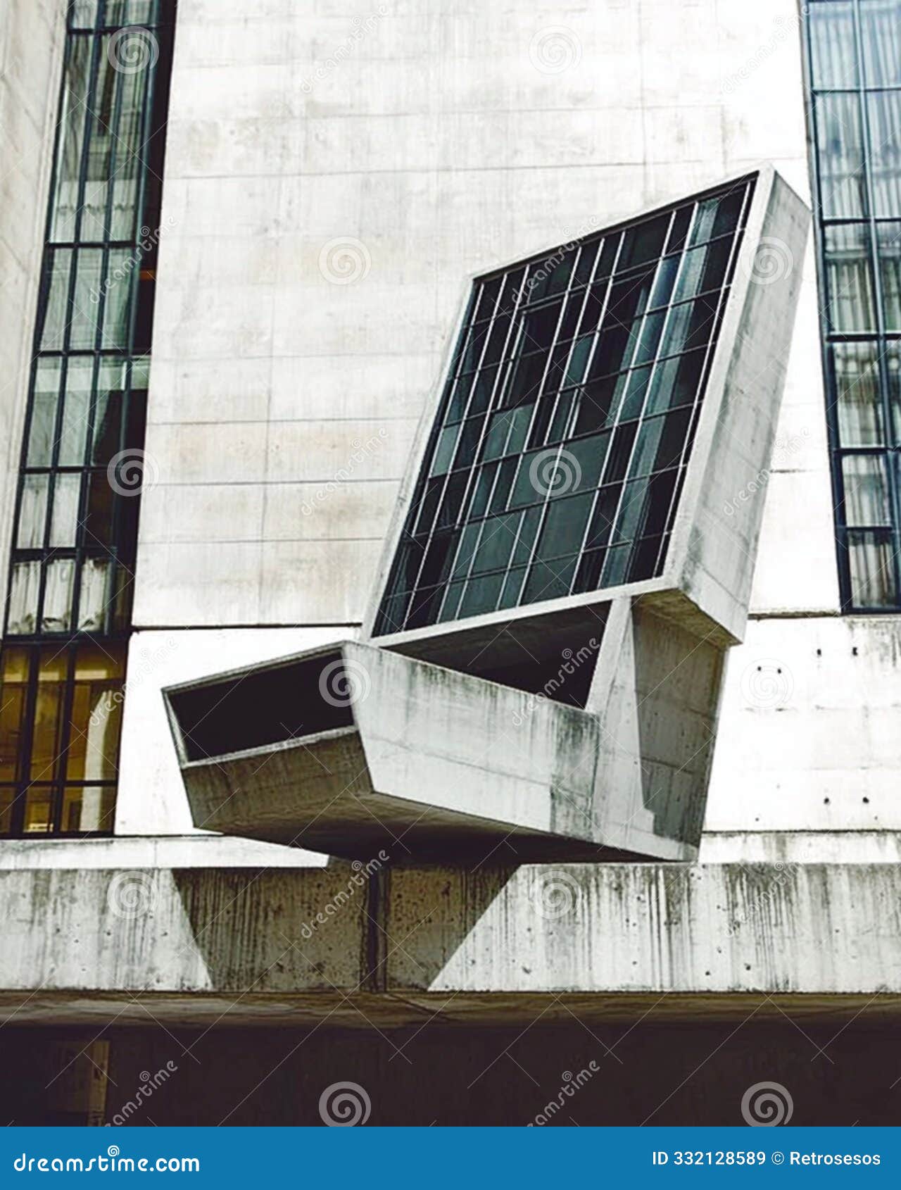 Modern Concrete Building with Tilted Room Structure Stock Illustration ...