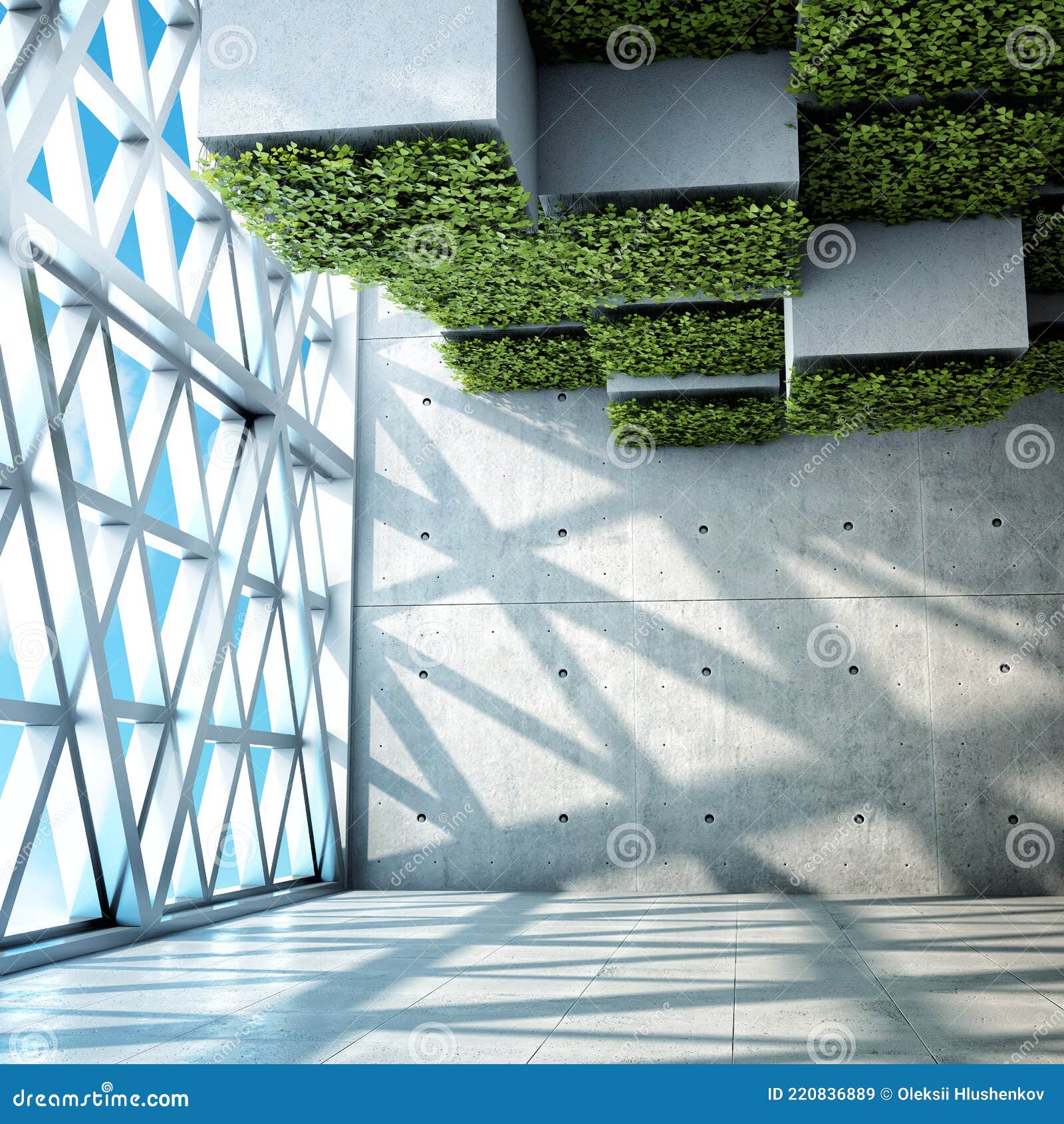 Modern concrete hall stock illustration. Illustration of plants - 220836889