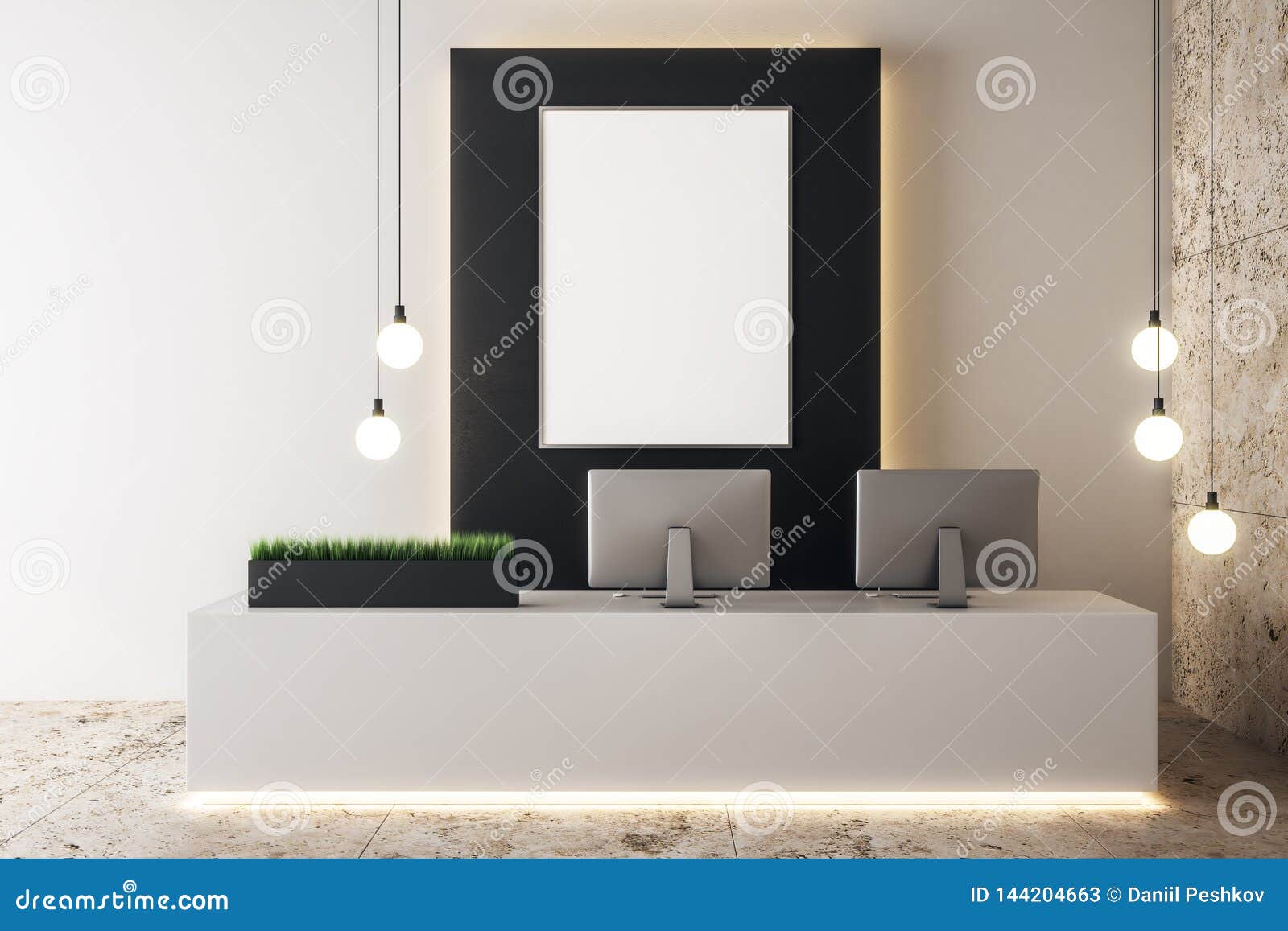 Modern Concrete Lobby with Poster Stock Illustration - Illustration of ...