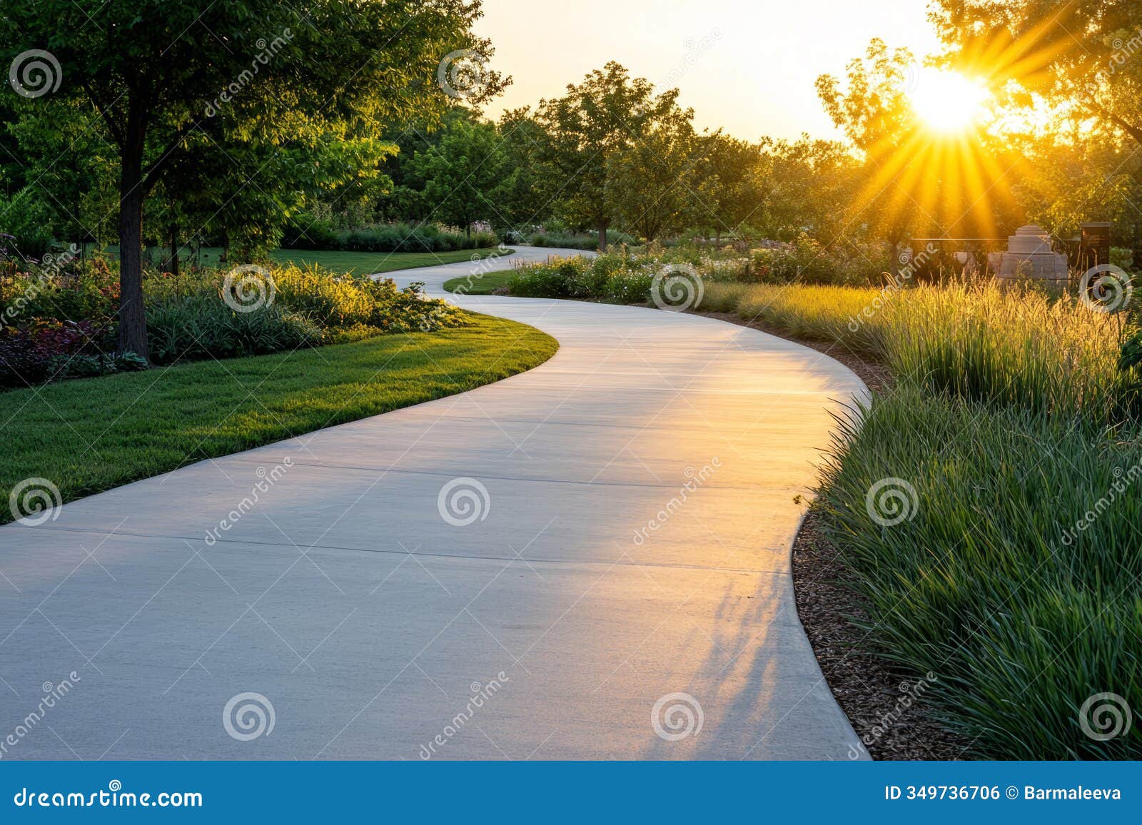 Modern Park Pathway with Green Landscaping Stock Photo - Image of ...