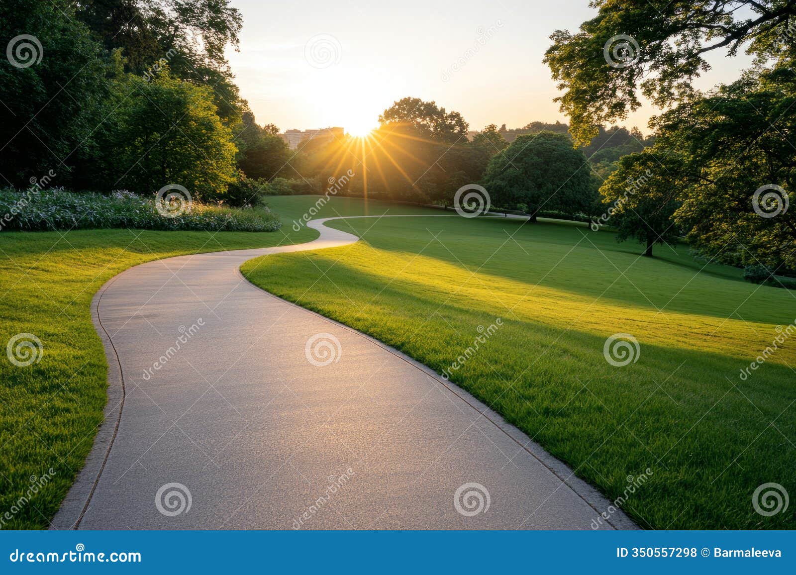Modern Park Pathway with Green Landscaping Stock Photo - Image of ...