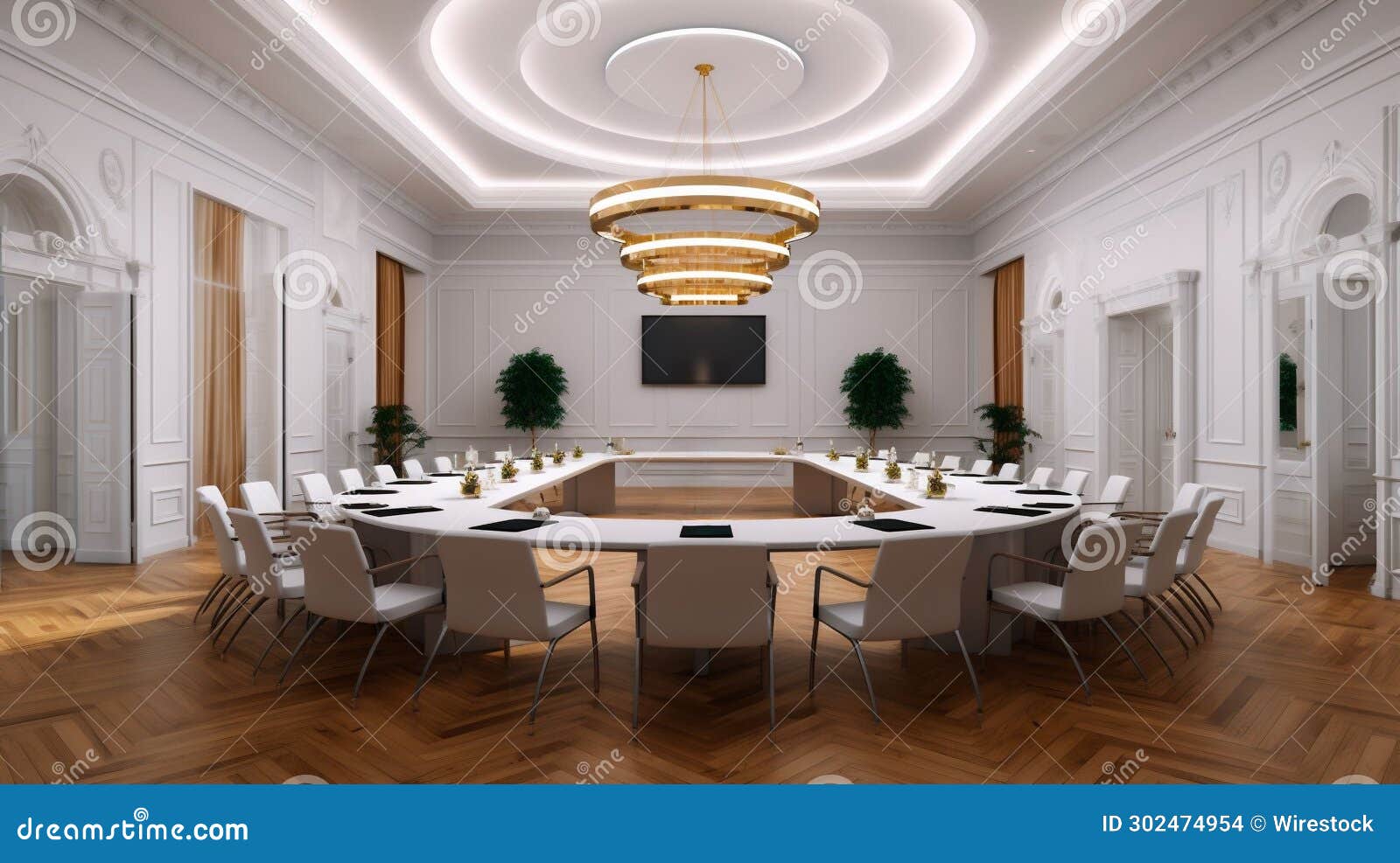 Modern Conference Hall Featuring a Round Table and Chairs, AI-generated ...