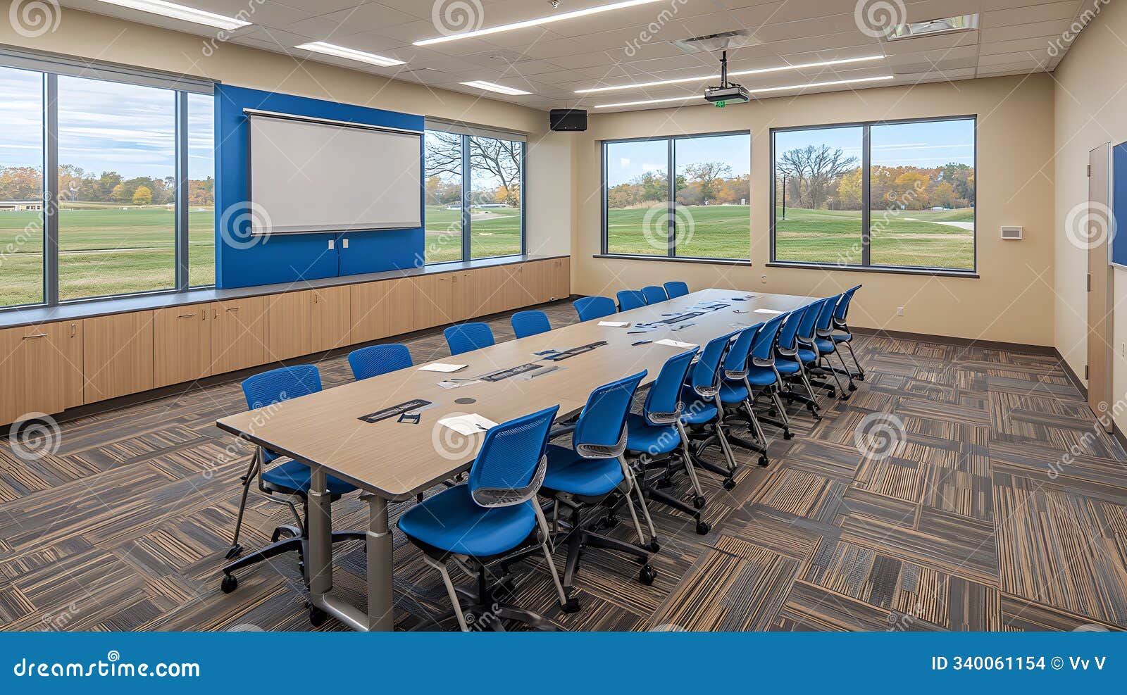 Modern Conference Room with Blue Accents Stock Illustration ...