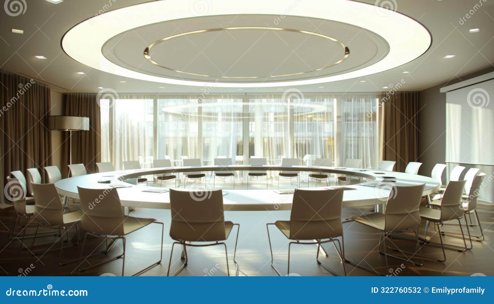 Modern Conference Room with Circular Table Stock Photo - Image of ...