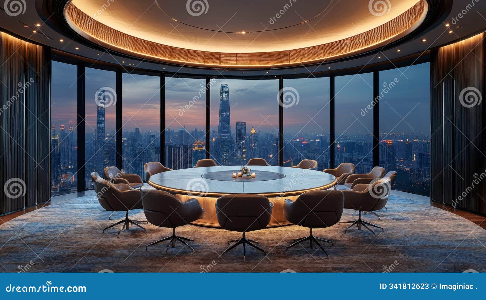 Modern Conference Room with City Skyline View Stock Illustration ...