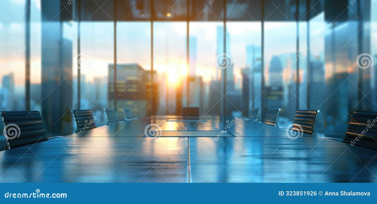 Modern Conference Room with City Skyline View at Sunrise. Stock Photo ...