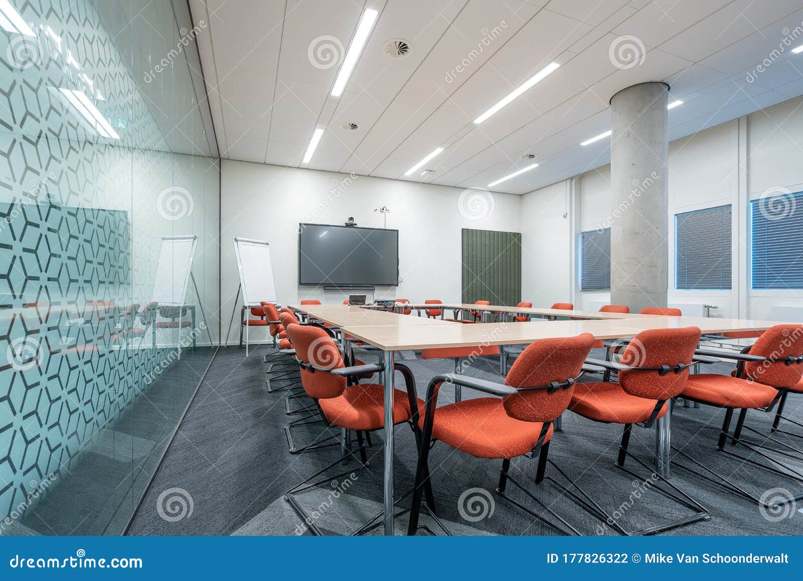 Modern Conference Room with Colored Chairs Stock Photo - Image of ...