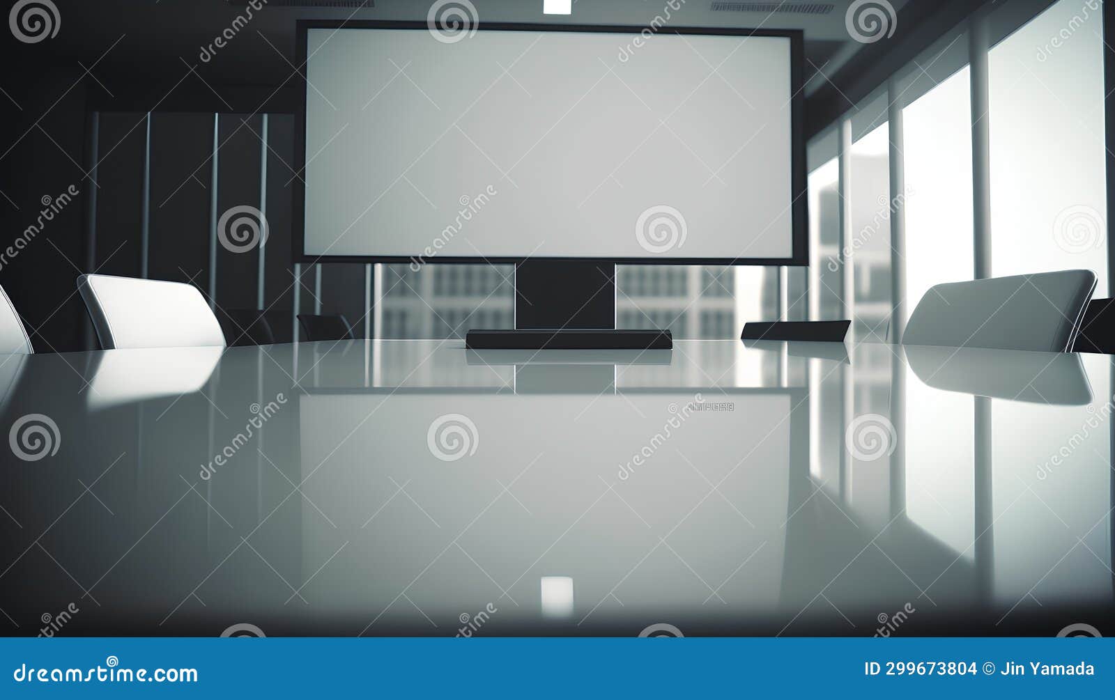 Modern Conference Room Interior with Blank Computer Screen. Mock Up, 3D ...