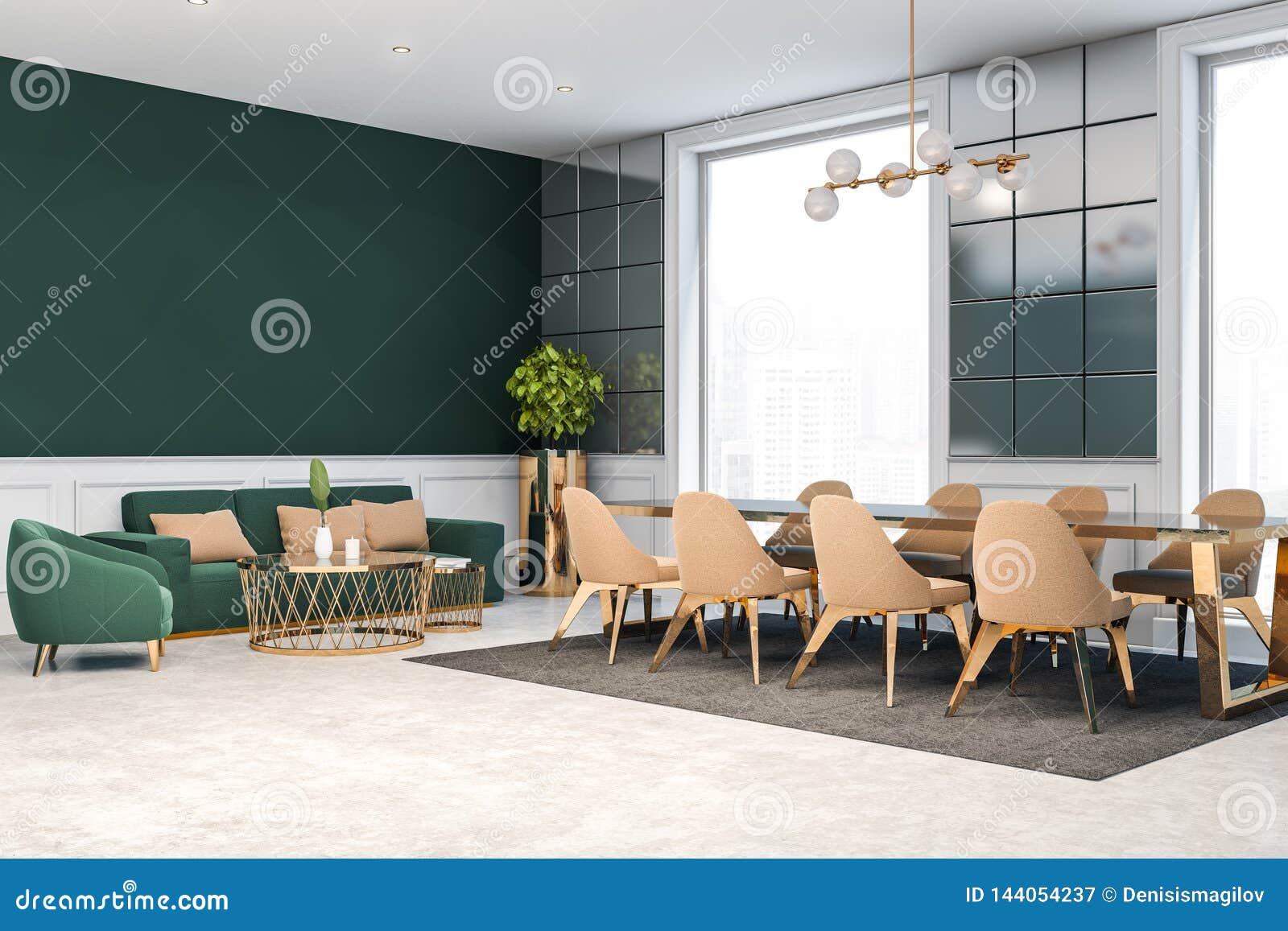 Modern Conference Room Interior with Lounge Zone Stock Illustration ...