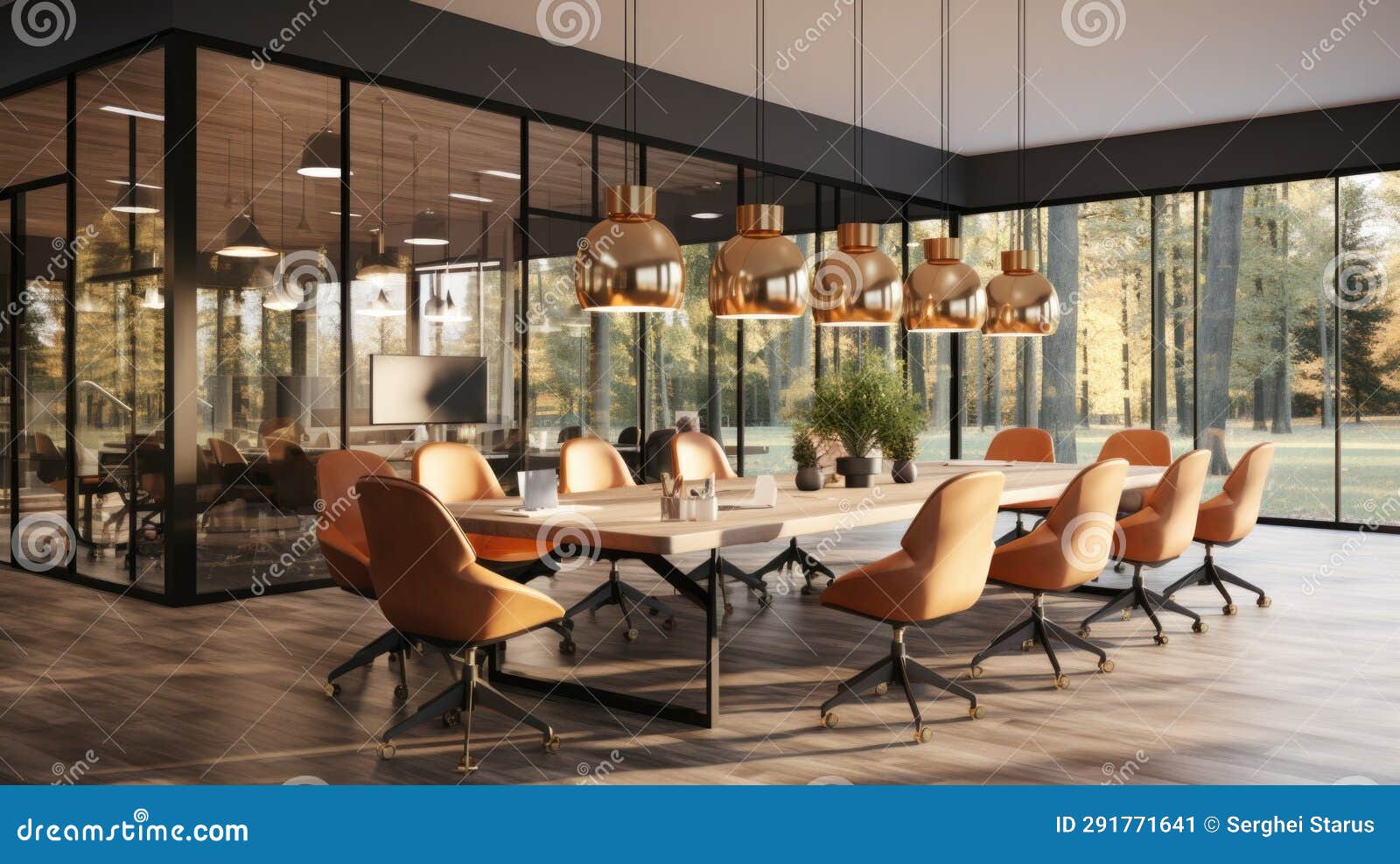 A Modern Conference Room with Orange Chairs, AI Stock Image - Image of ...