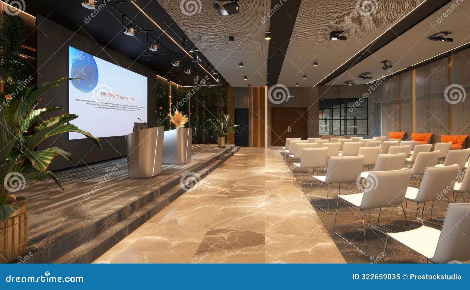 Modern Conference Room with Projector and Seating Stock Image - Image ...