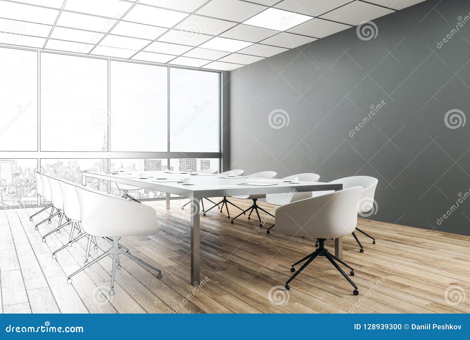 Modern Conference Room Sketch Stock Illustration - Illustration of ...