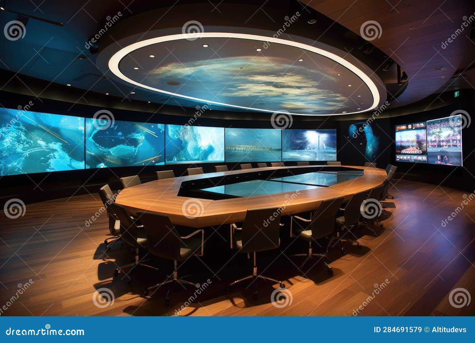 Modern Conference Room with Touch Screen Interactive Tables Stock ...