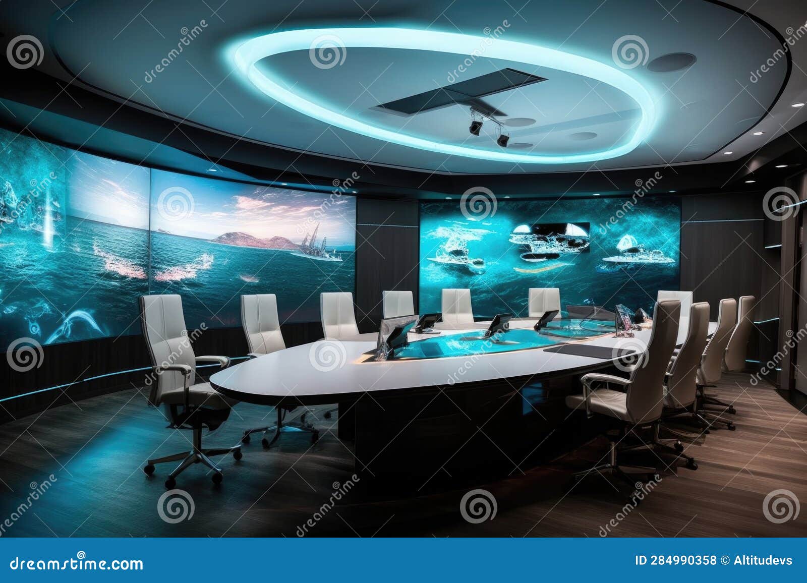 Modern Conference Room with Touch Screen Interactive Tables Stock ...
