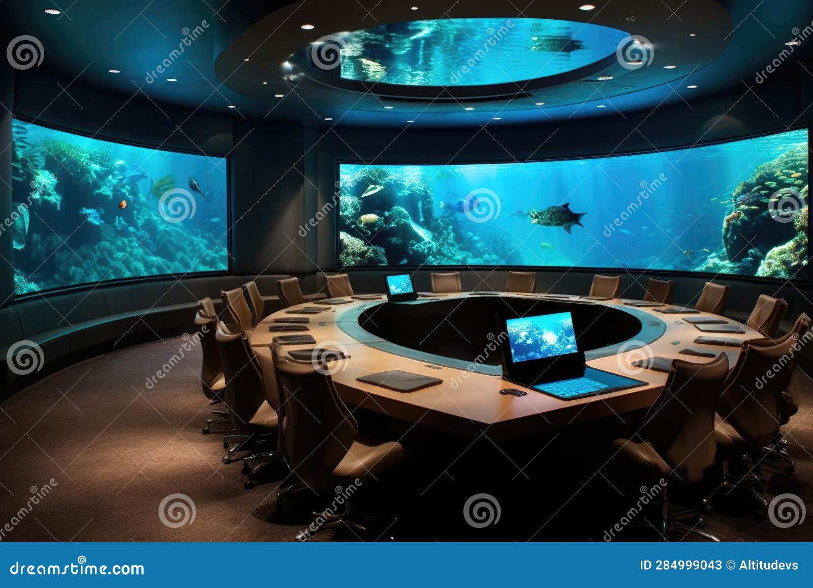 Modern Conference Room with Touch Screen Interactive Tables Stock ...