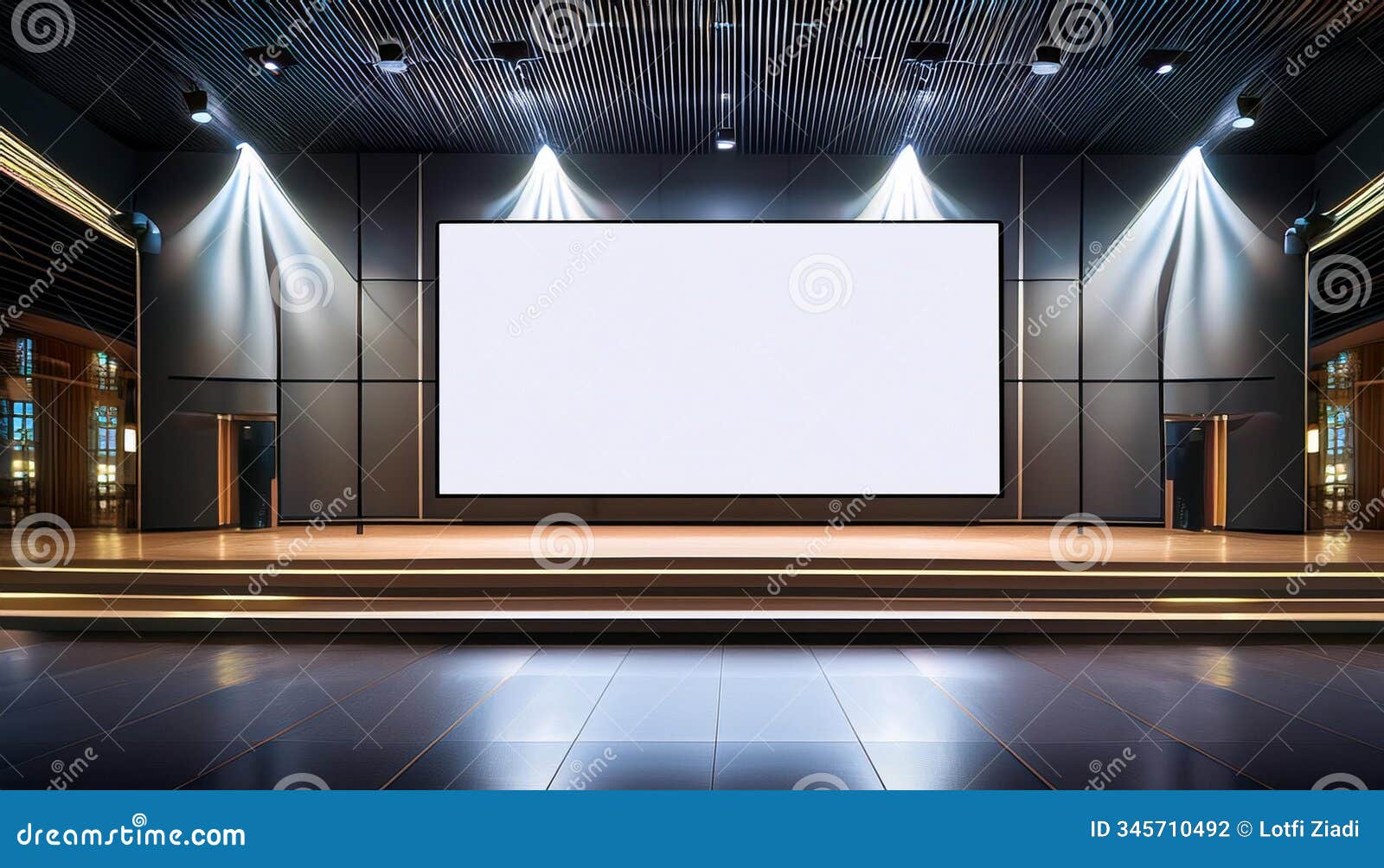 Modern Conference Stage with Large Blank Screen in a Hall. 3D Rendering ...