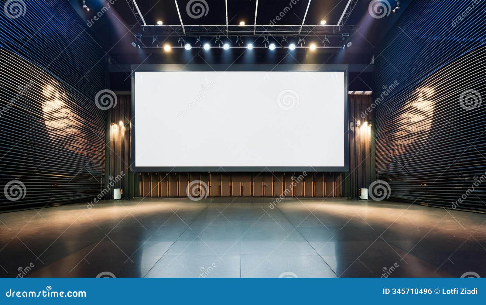 Modern Conference Stage with Large Blank Screen in a Hall. 3D Rendering ...