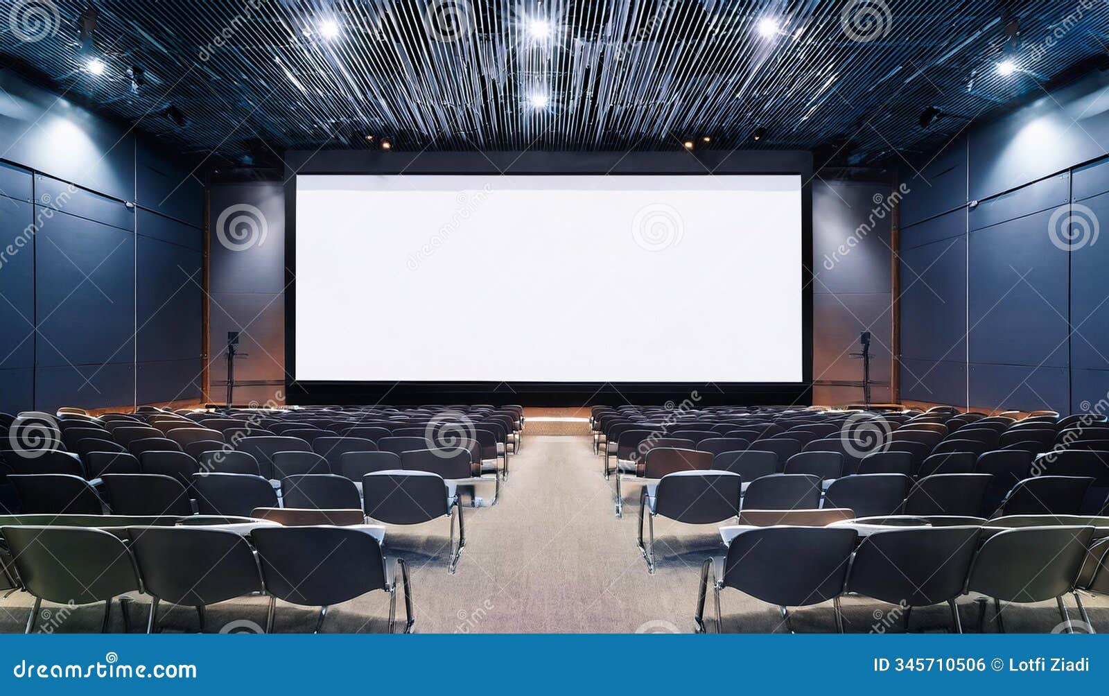 Modern Conference Stage with Large Blank Screen in a Hall. 3D Rendering ...