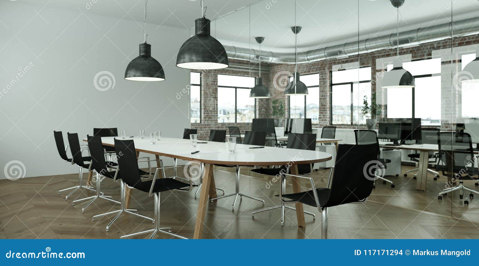 Modern Conference Table with Black Chairs Interior Design. 3d Rendering ...