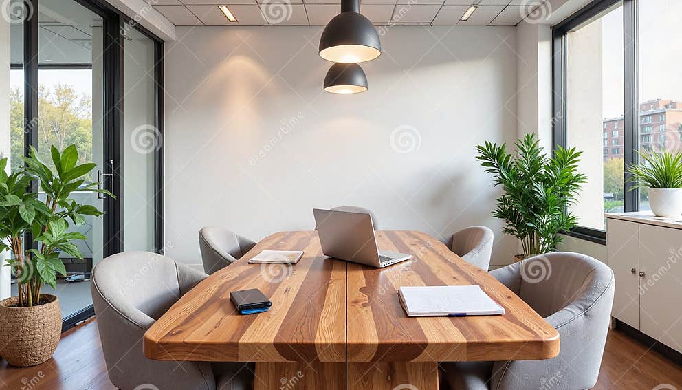 Modern Conference Table Setup in Bright Room, Collaborative Workspace ...