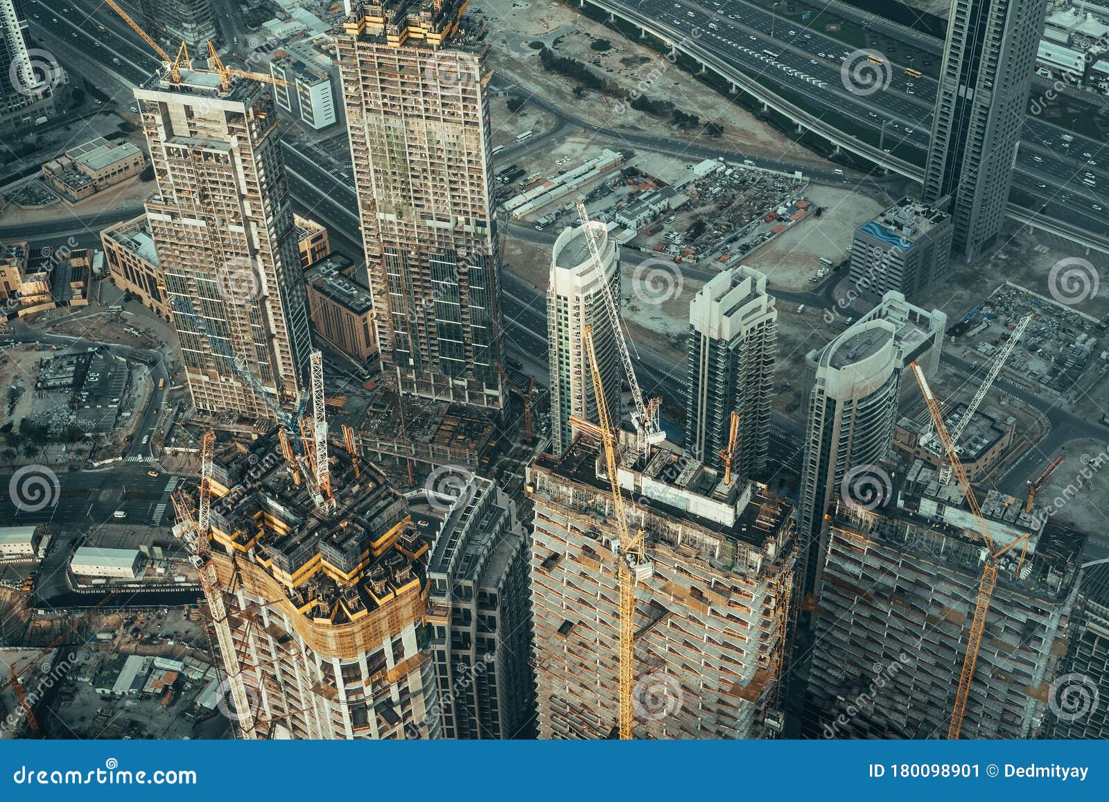 Modern Construction Site Works of High Rise Buildings in Dubai. Fast ...