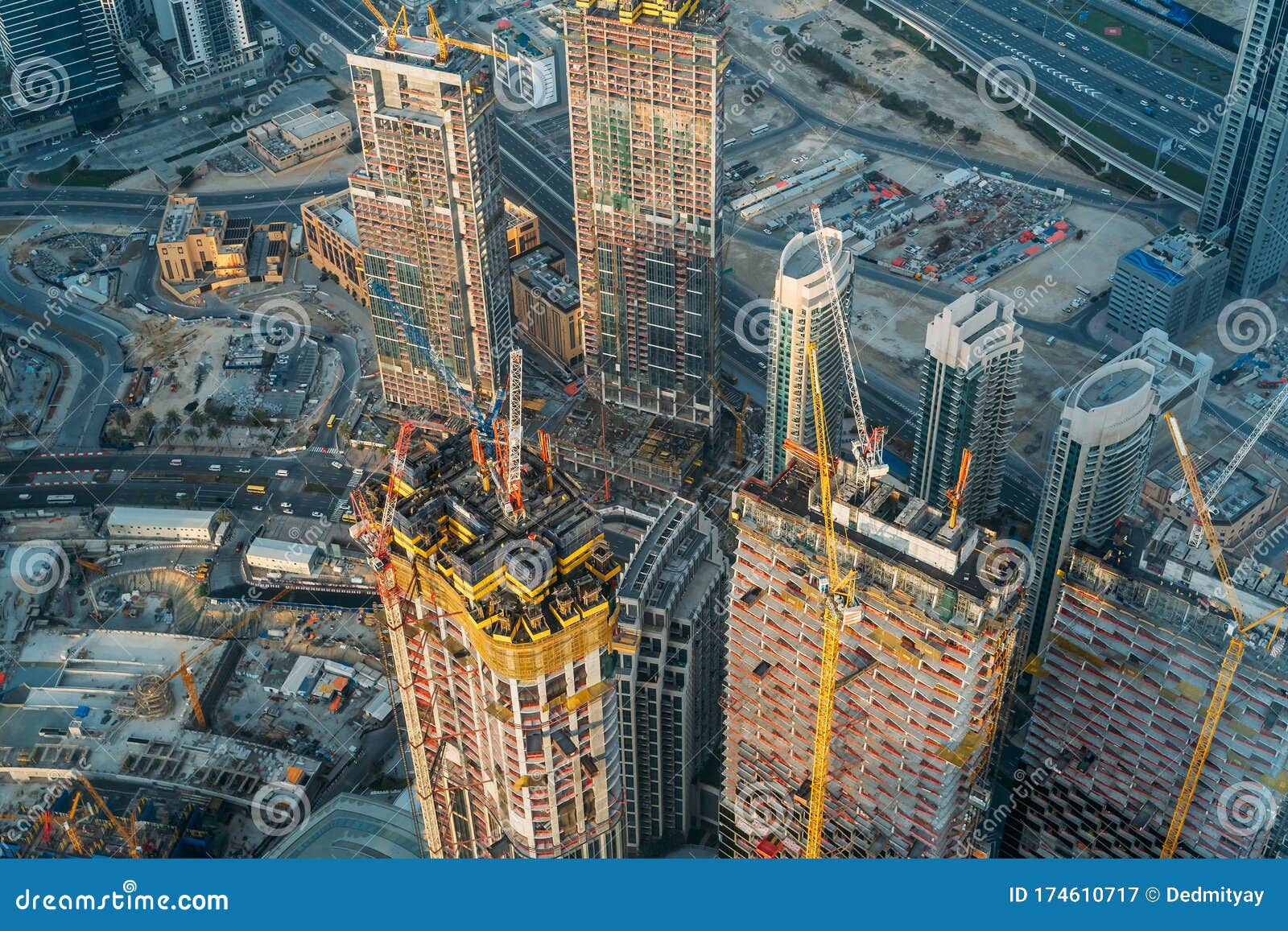 Modern Construction Sites of High Rise Building in Dubai, View from ...