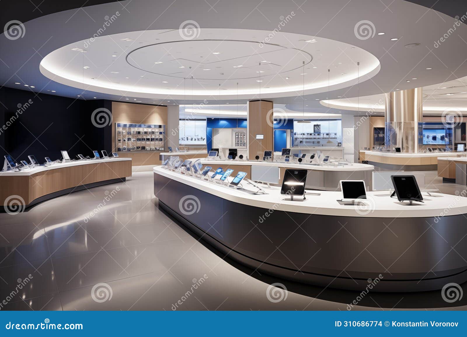 Modern Consumer Electronics Store with Circular Display and Ambient ...