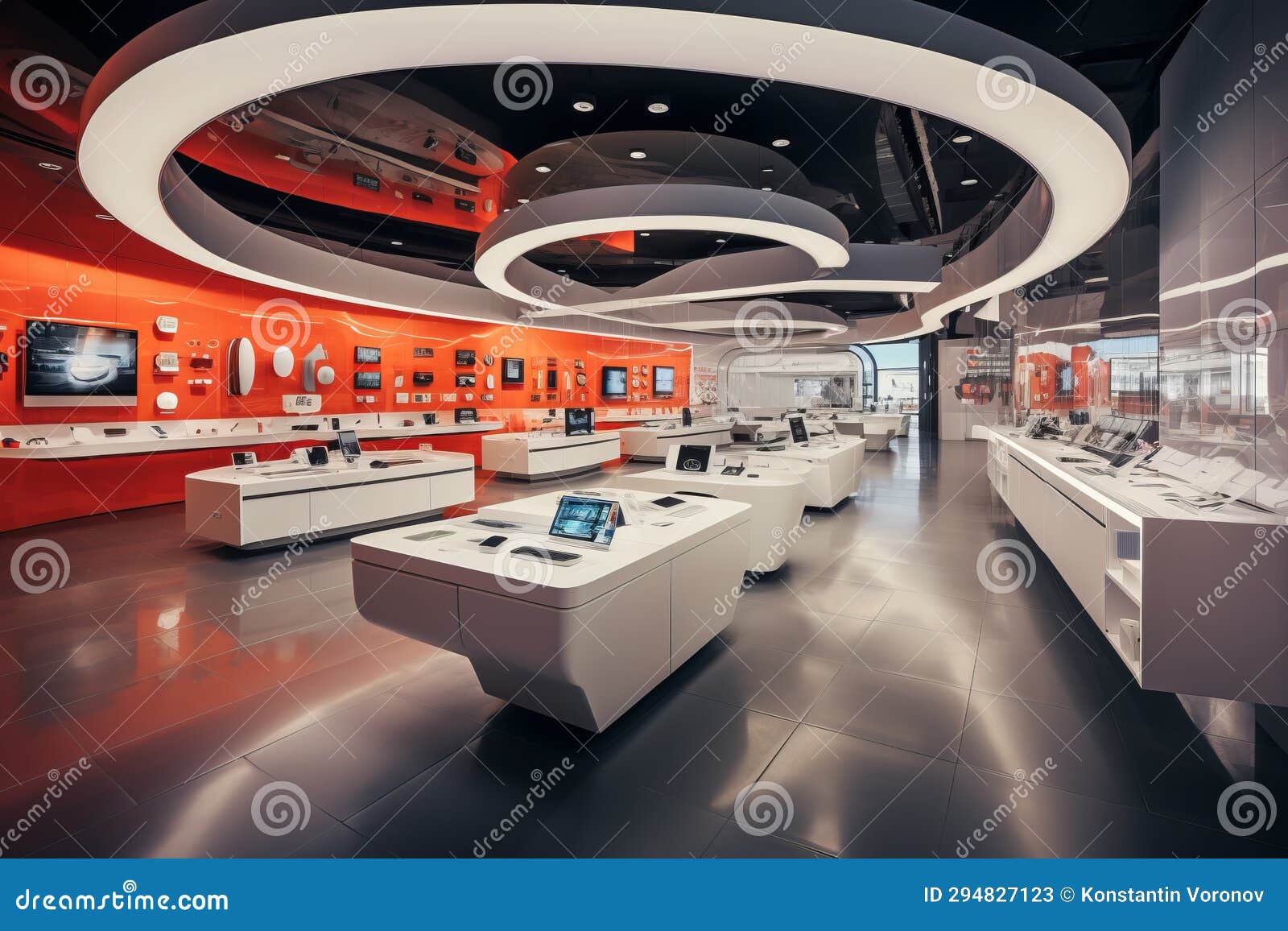 Modern Consumer Electronics Store Interior Stock Image - Image of floor ...