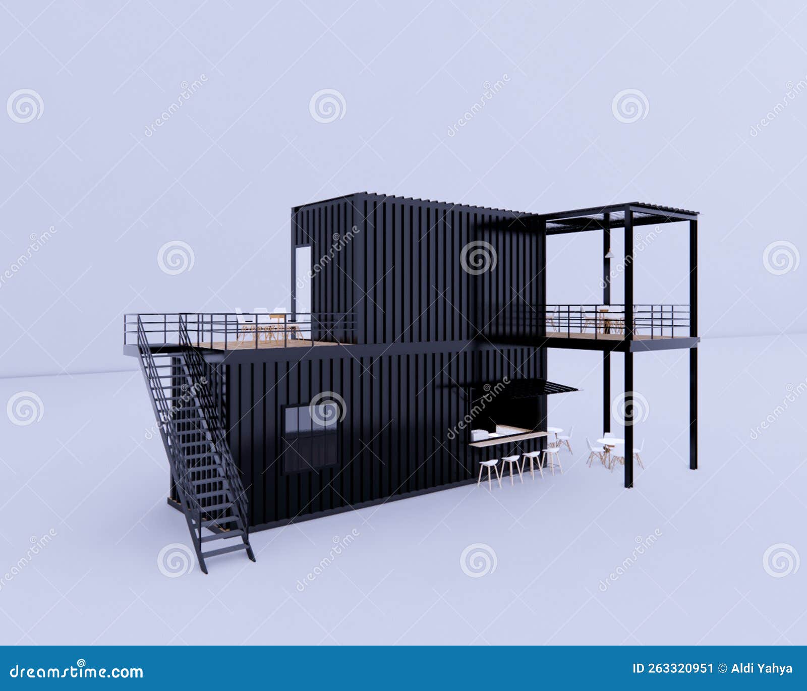 Modern Container Cafe Design 3d Rendering Stock Image - Image of ...