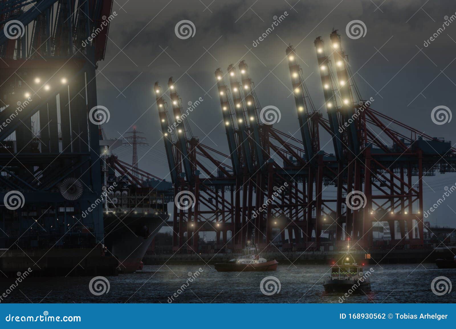 Modern Container Terminal in Evening Lights Composing Stock Photo ...