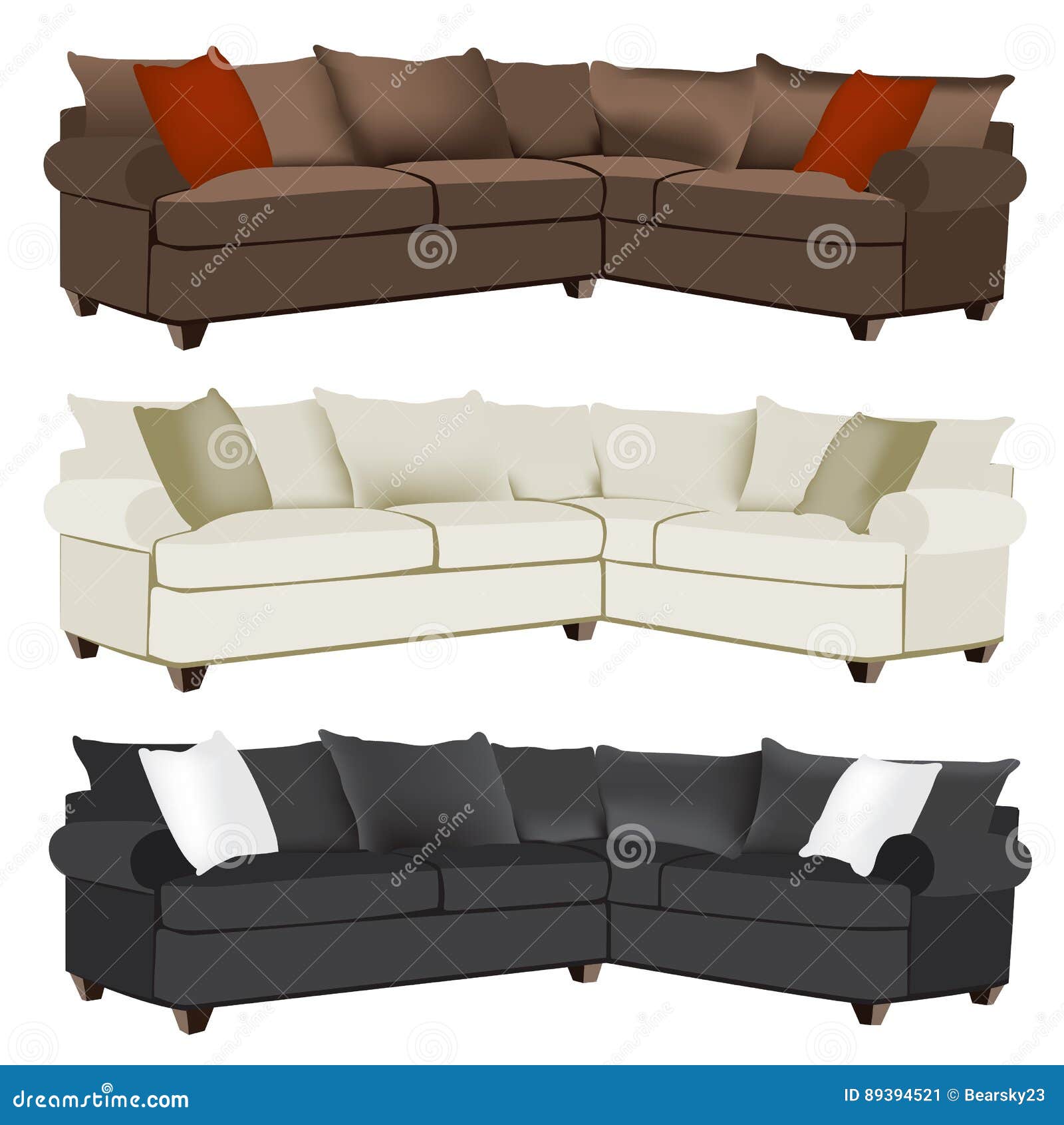 Modern or Contemporary Sectional Sofa with Contrasting Pillows Stock ...