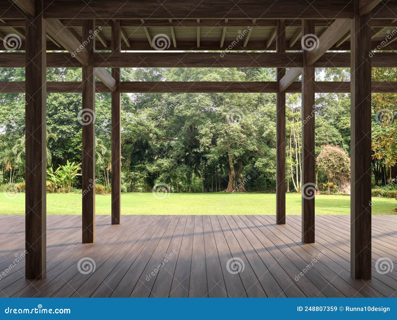 Modern Contemporary Terrace with Wooden Structure Overlooking the ...