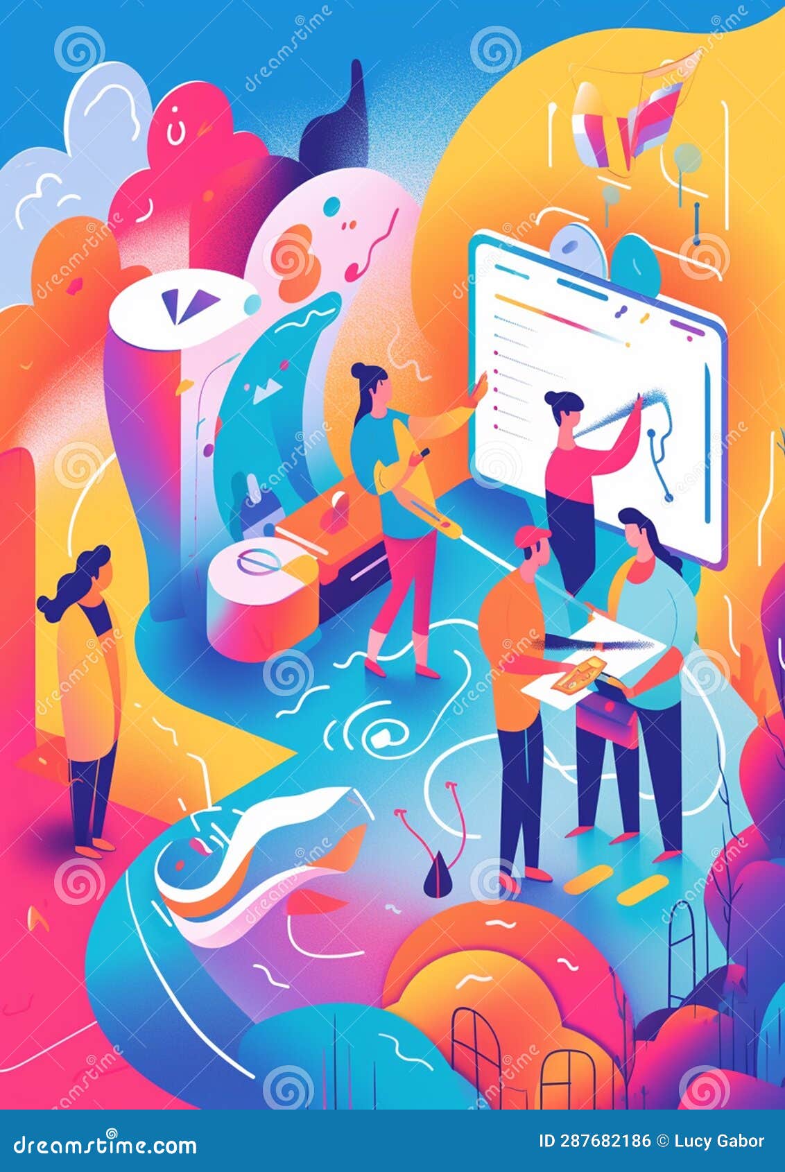 Content Marketing Drawing Vibrantly Illustration Stock Illustration ...