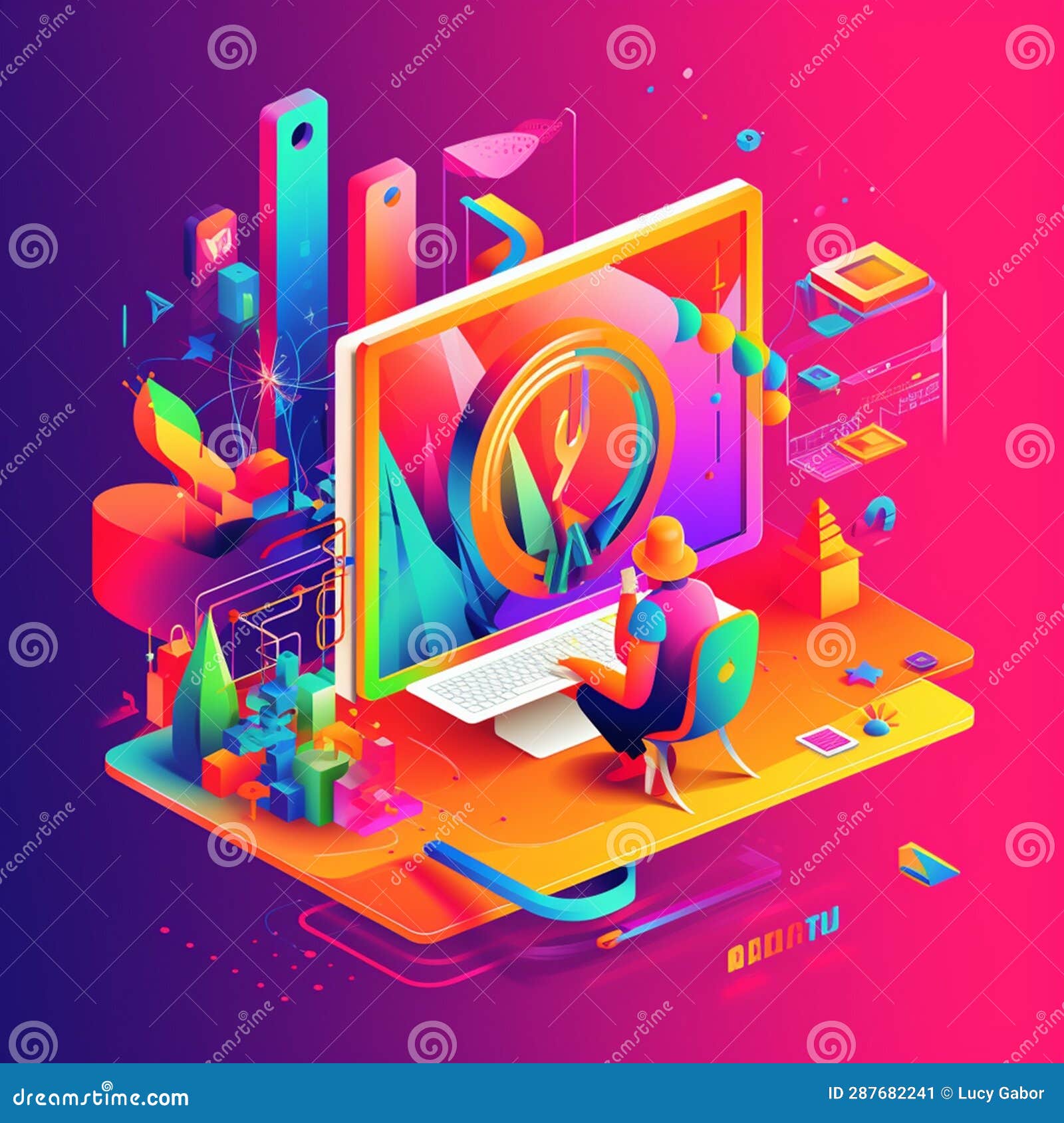 Content Marketing Drawing Vibrantly Illustration Stock Illustration ...