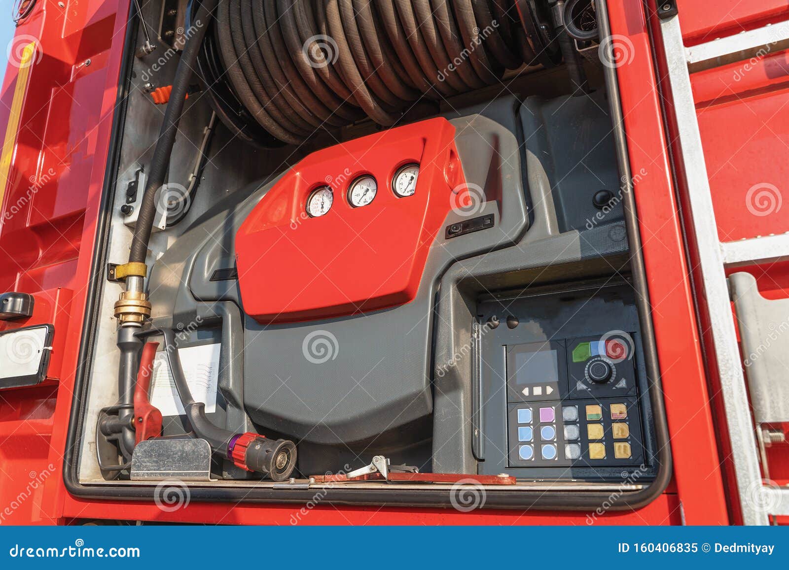 Modern Control Panel and Extinguishing Hose Mounted on Fire Truck or ...
