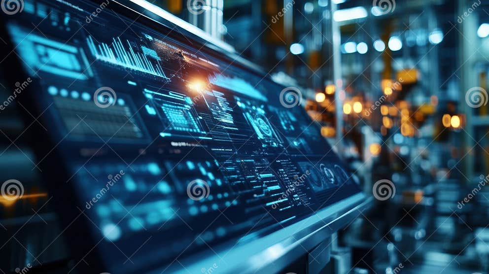 Futuristic Control Panel Monitoring Production Process in High Tech ...