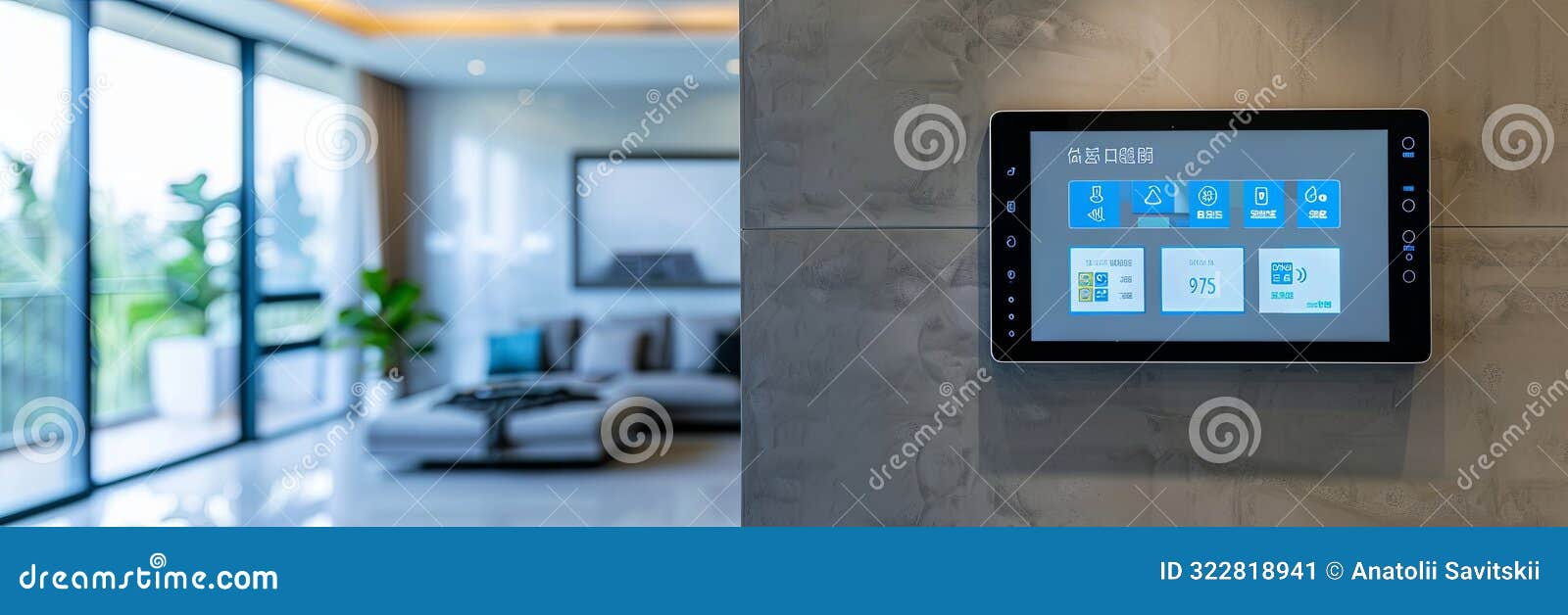Modern Control Panel on Living Room Wall with Touchscreen Interface for ...