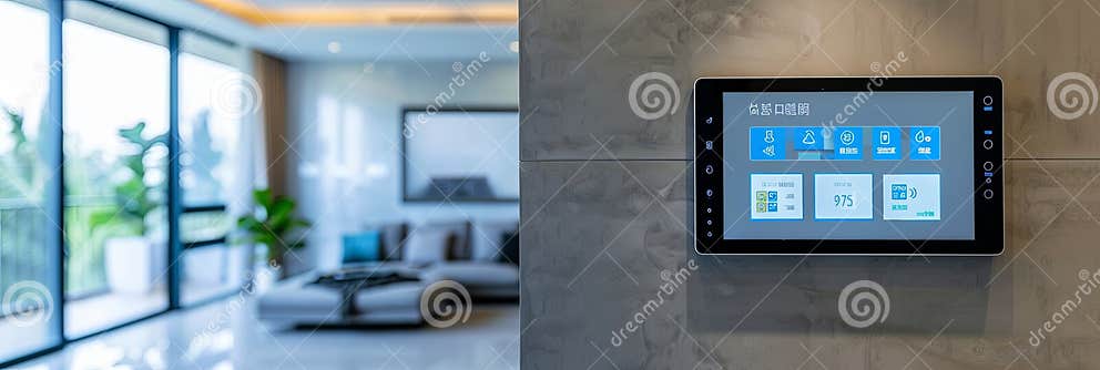 Modern Control Panel on Living Room Wall with Touchscreen Interface for ...