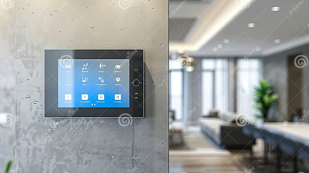 A Modern Control Panel Mounted on a Wall in a Smart Home Displays ...