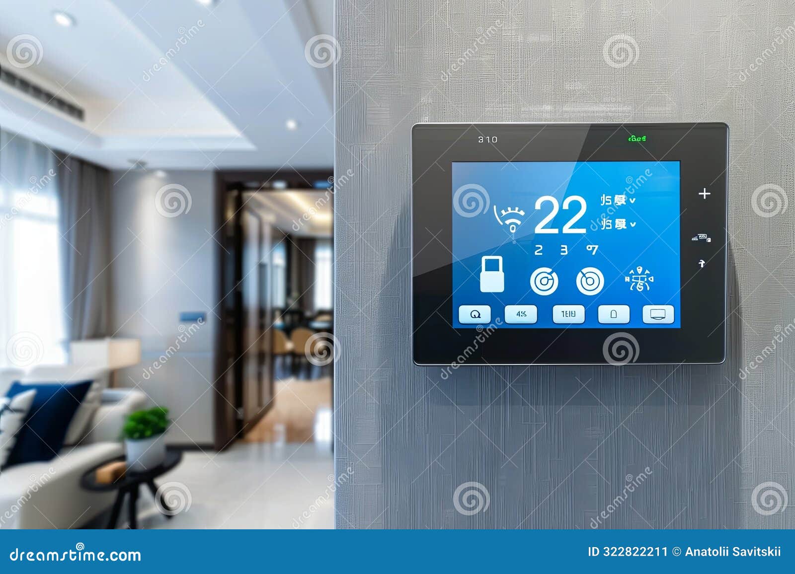 A Modern Control Panel on a Wall in a Smart Home Displays Home ...