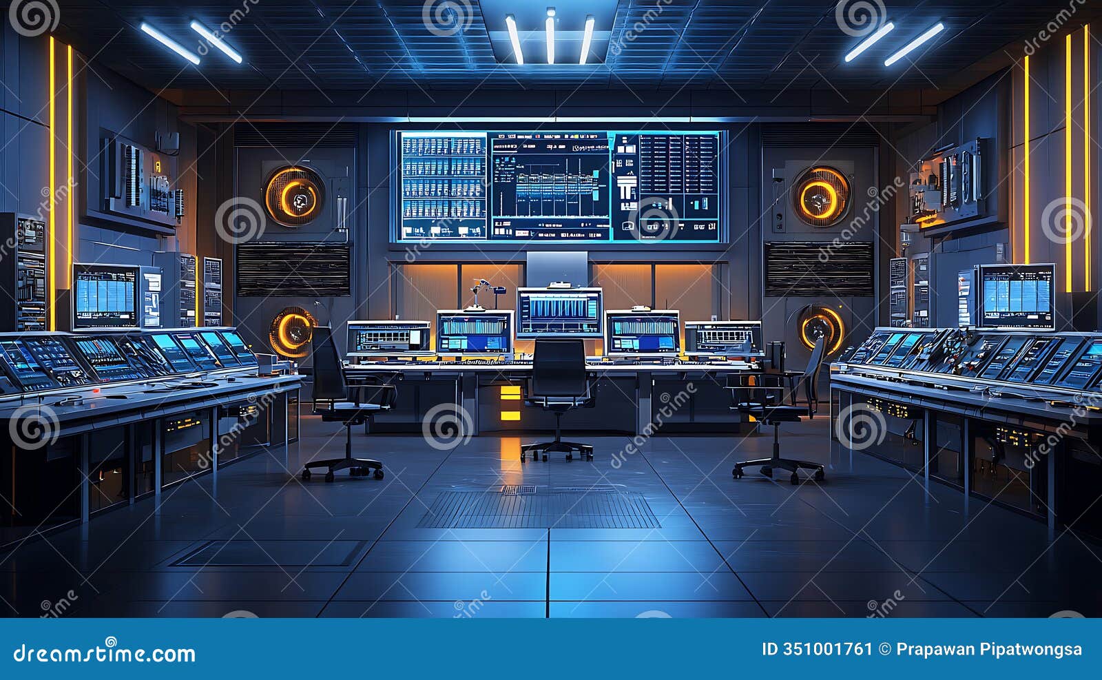 Modern Control Room with Advanced Robotics and High Tech Displays ...