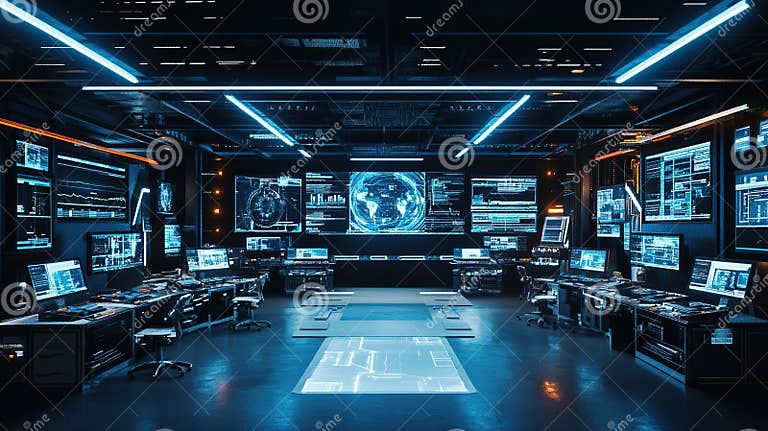 Modern Control Room with Advanced Technology Displaying Data Analysis ...