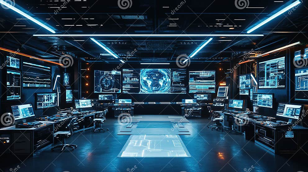 Modern Control Room with Advanced Technology Displaying Data Analysis ...