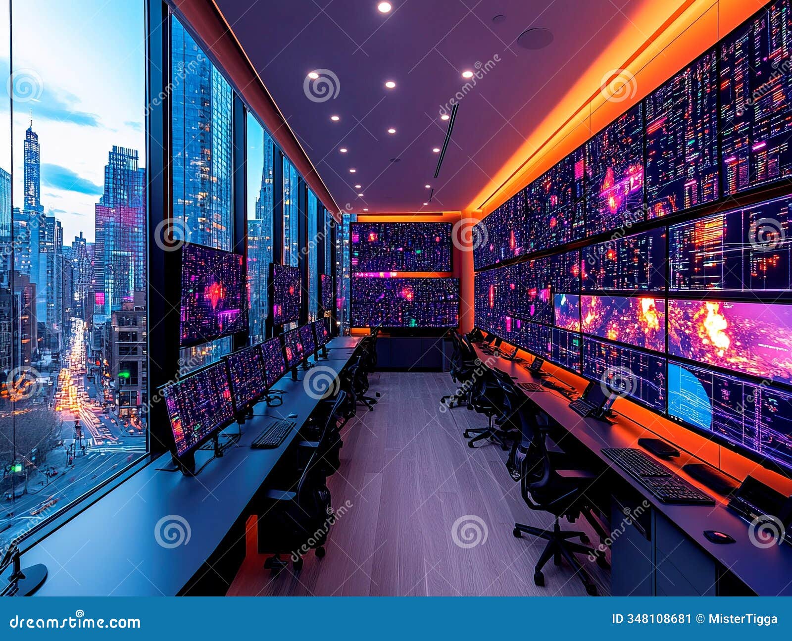 Modern Control Room or Command Center, Possibly for a Transportation ...