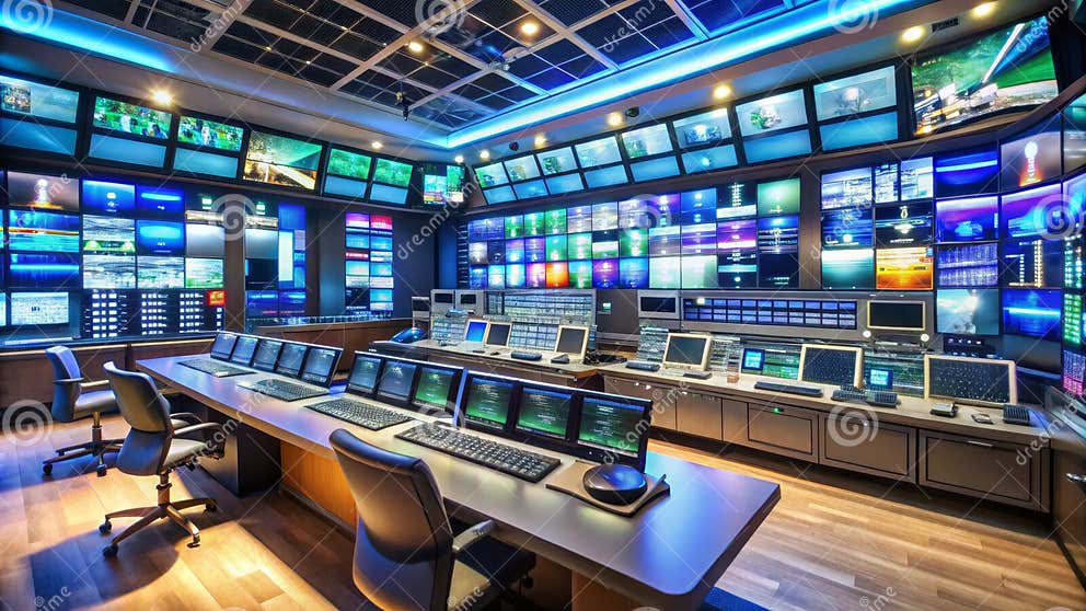 Modern Control Room Multi-Screen Display and Workstation Composition ...
