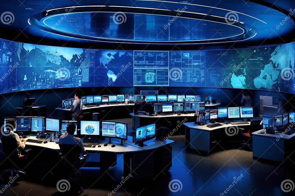 Modern Control Room with Multiple Screens Displaying Real-time ...